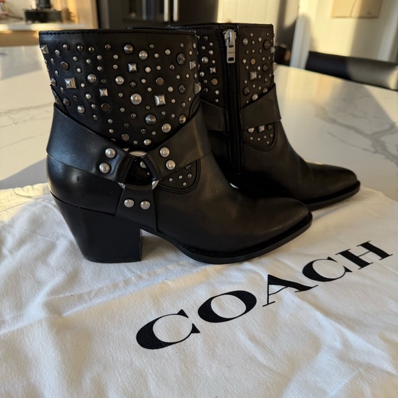 Coach | Shoes | Coach Black Leather Studded Booties | Poshmark